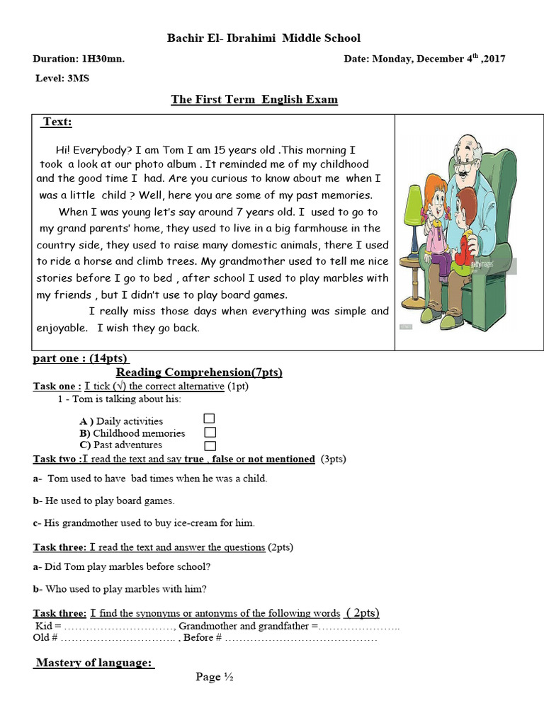 3MS First Term English Exam 2017 | PDF