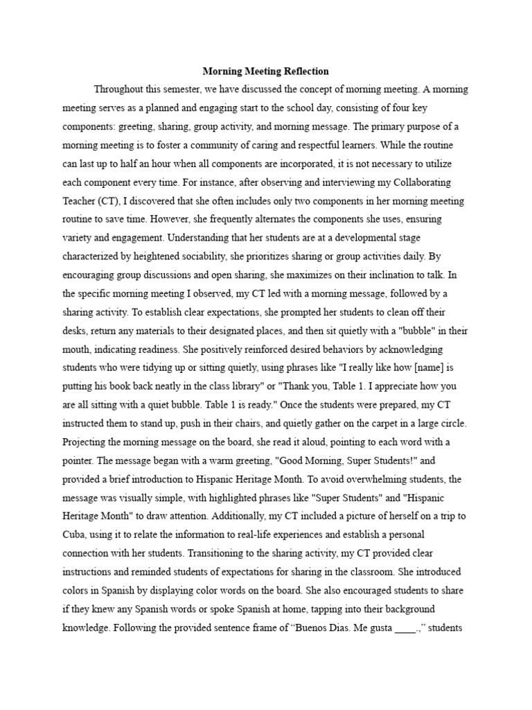 Morning Meeting Reflection | PDF