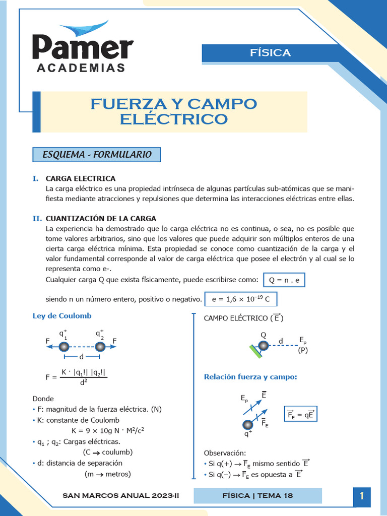 C - SMA - Sem18 - Fisica - Fuerza y Campo Eléctrico | PDF