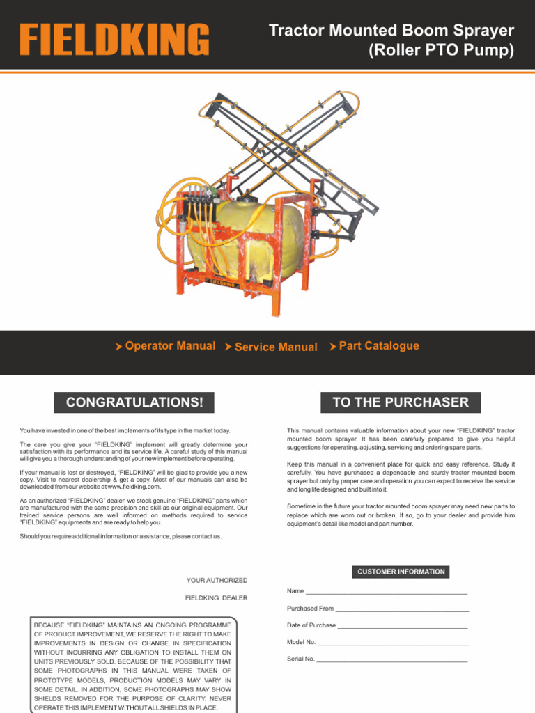 Tractor Mounted Boom Sprayer Manual | PDF