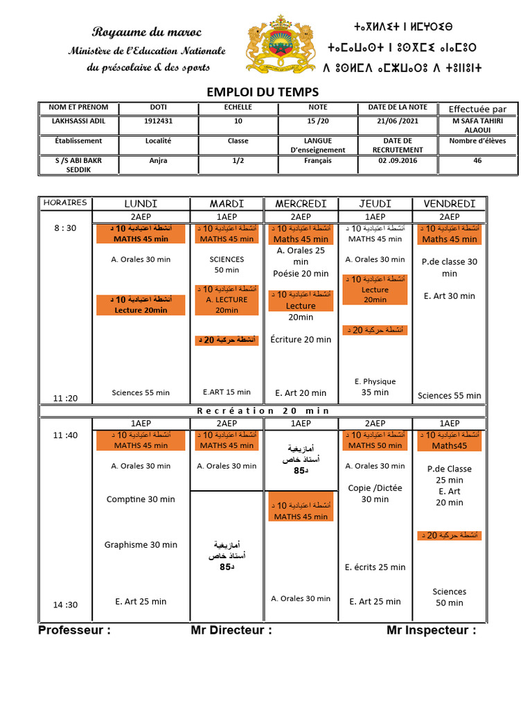 Emploi Du Temps | PDF