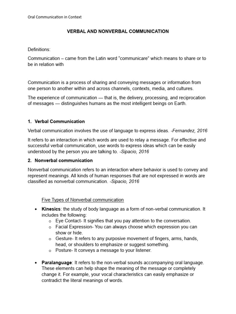 Verbal and Nonverbal Communication | PDF | Communication | Nonverbal ...