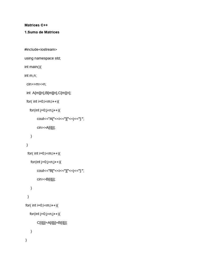 Matrices C++ | Download Free PDF | Programming Paradigms | Computer Programming