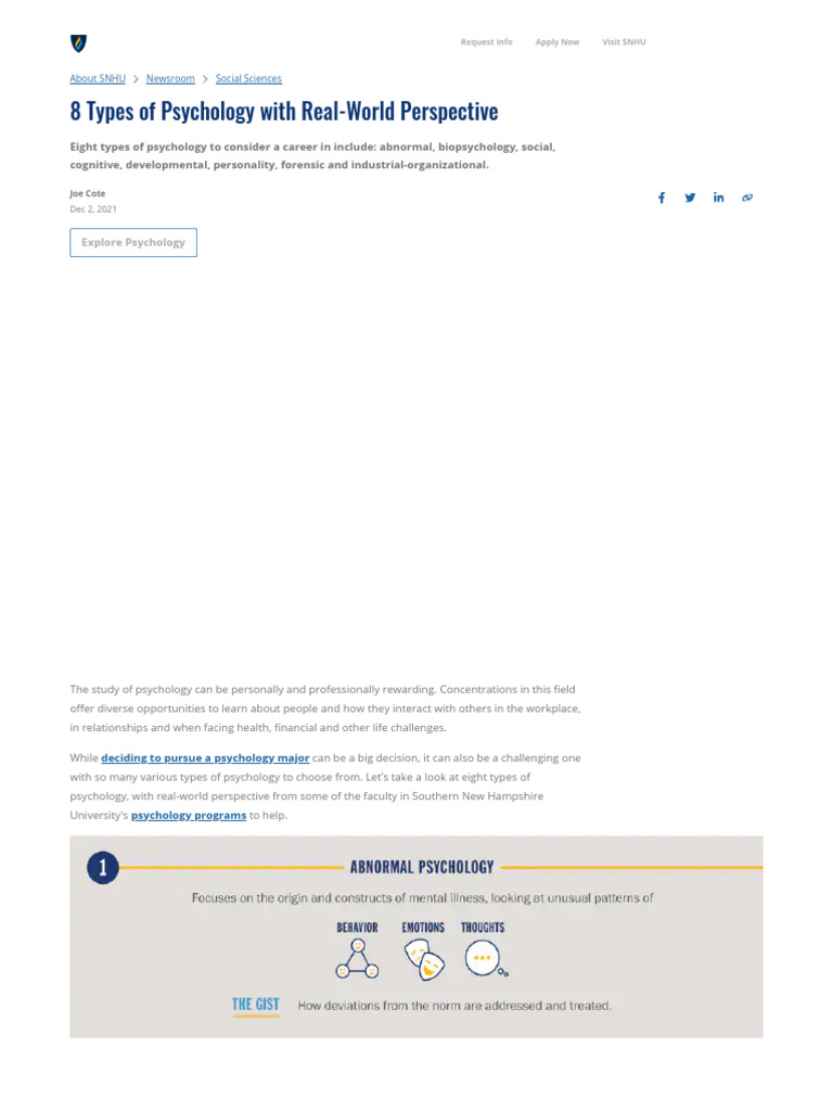 Eight Types of Psychology With Real-World Perspective | PDF