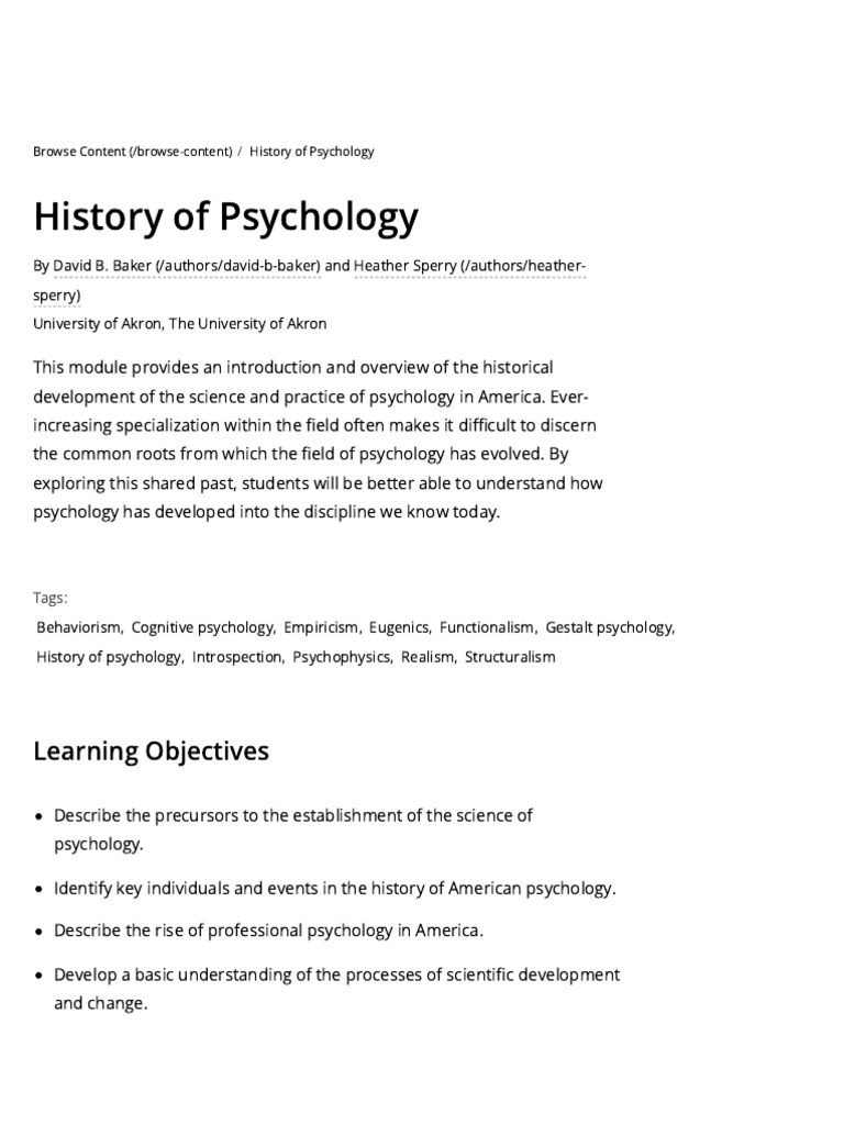 History of Psychology - Noba | PDF | Psychology | Cognition