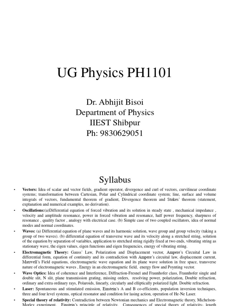 UG Physics PH1101 - Lec-1 | PDF