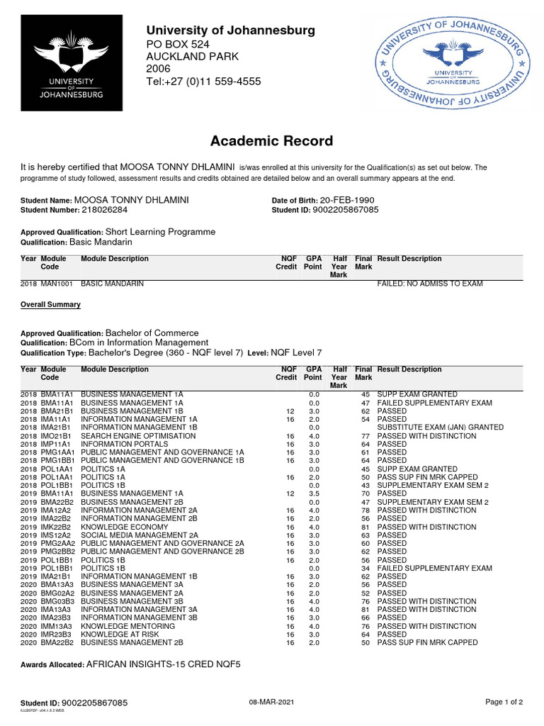 Academic Record | PDF