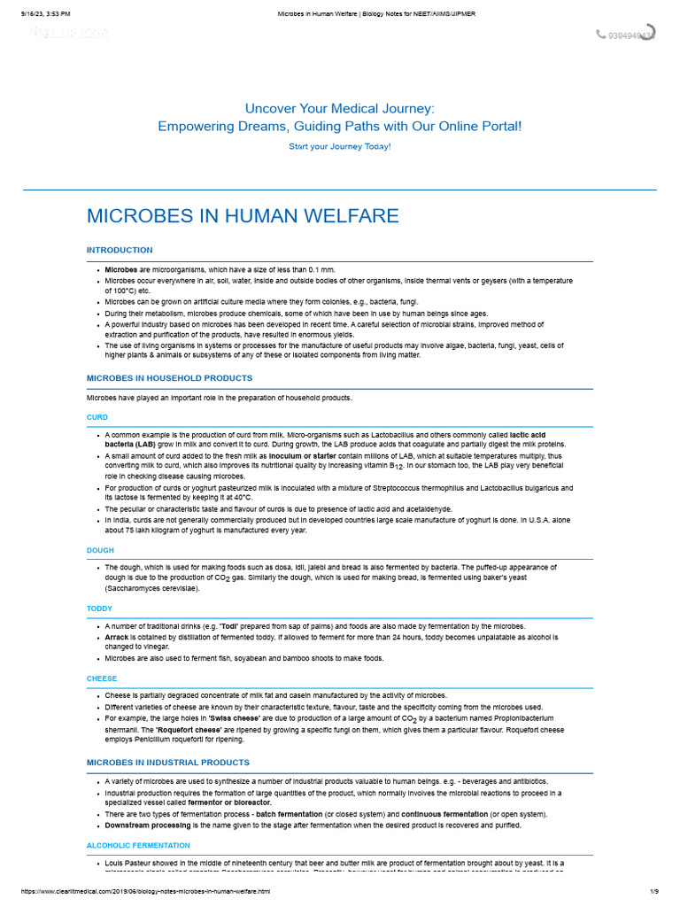 Microbes in Human Welfare - Biology Notes For NEET - AIIMS - JIPMER ...