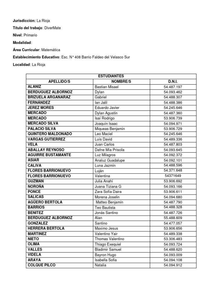 Documento Tecnico - DiverMate - La Rioja - Esc. 408 | PDF | Aprendizaje | Matemáticas