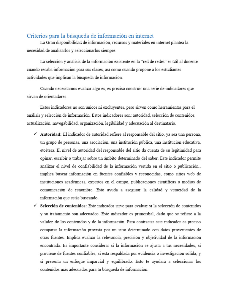 Criterios para La Búsqueda de Información en Internet | Descargar gratis PDF | Red mundial ...