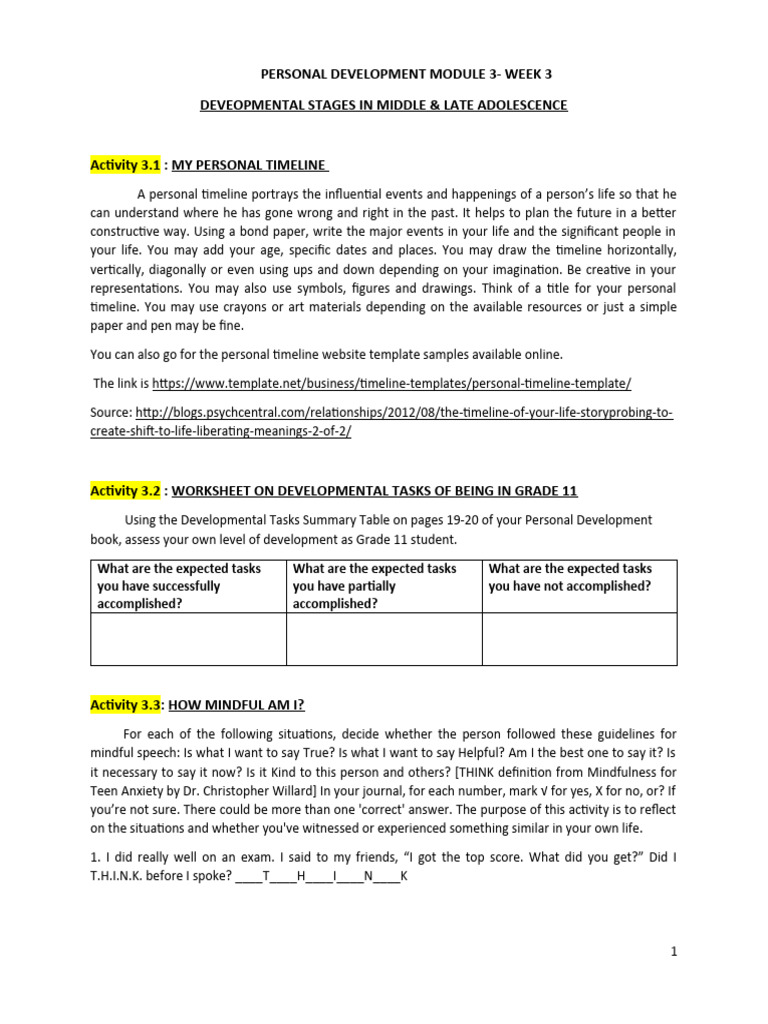 Personal Development Module 3 Week 3 | PDF | Career & Growth | Self ...