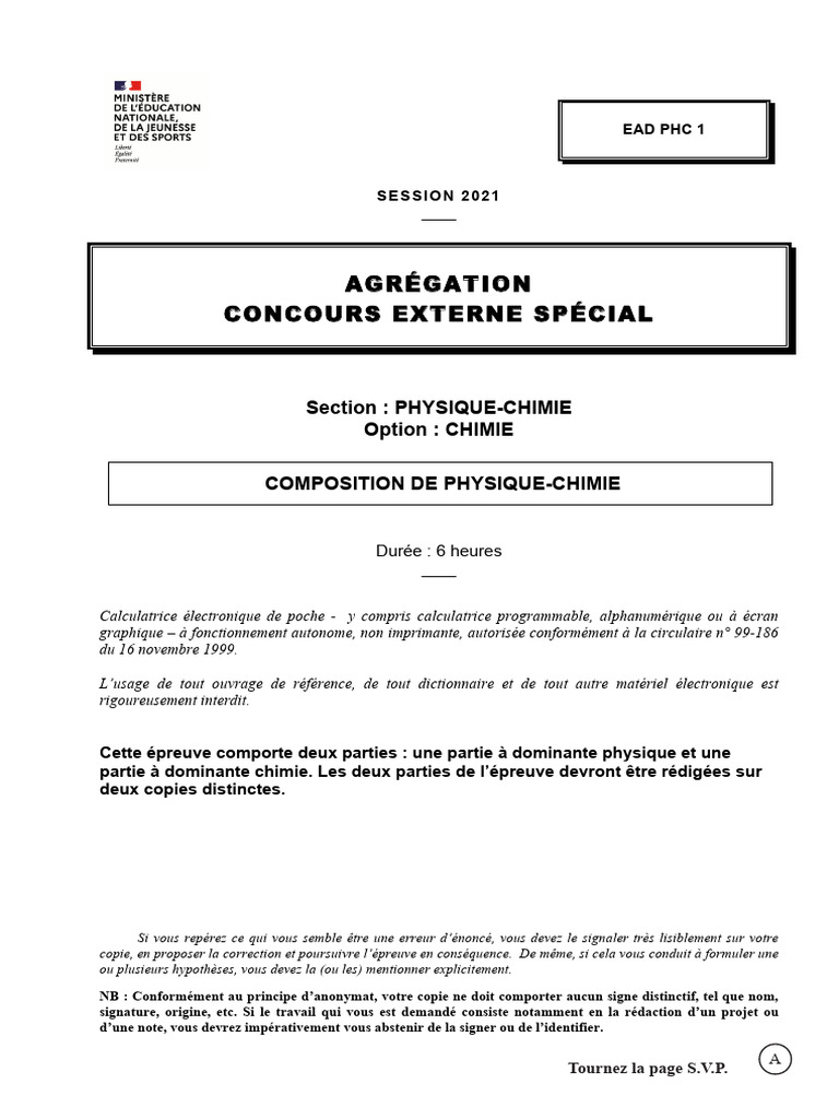 Concours Externe SP Cial de L Agr Gation Section Physique Chimie Option Chimie - Sujet de L ...
