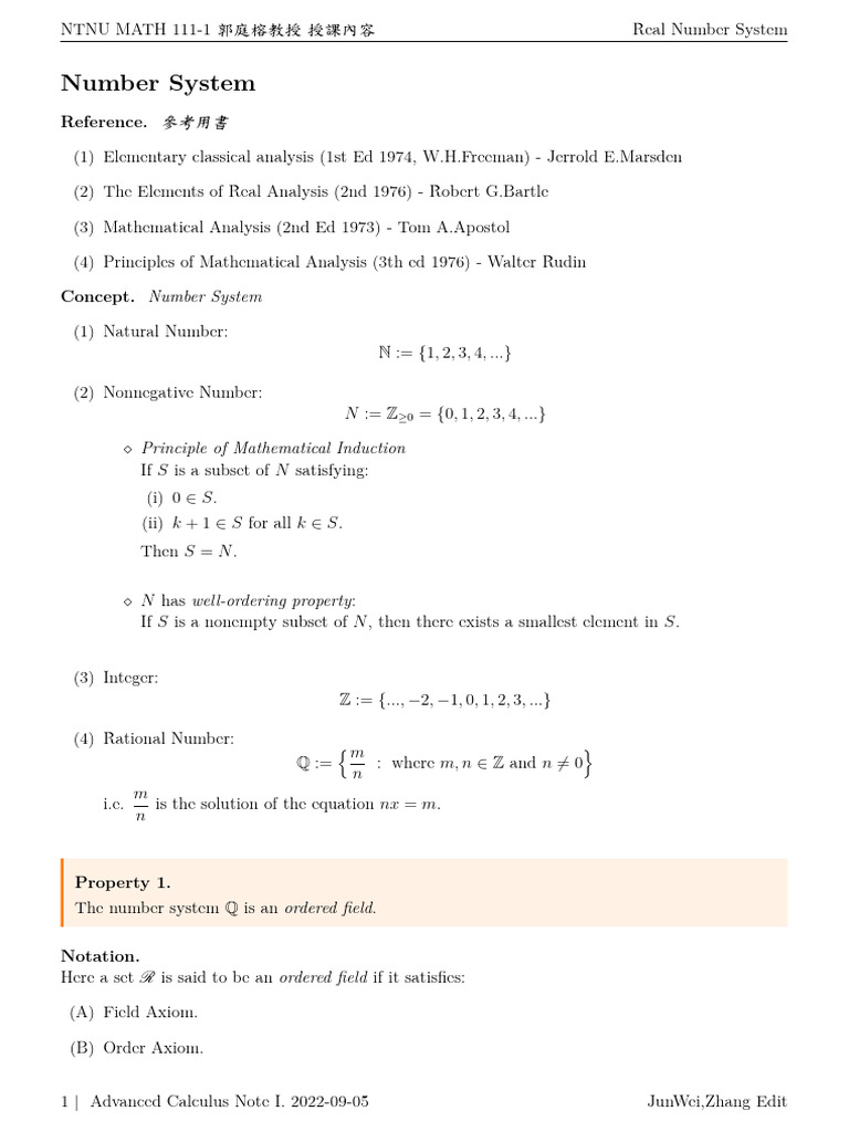 Advanced Calculus NTNU Note 09052022 | PDF | Real Number | Field (Mathematics)