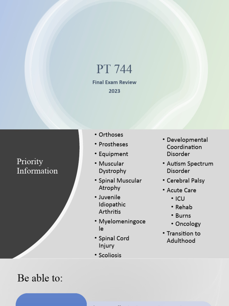 PT Final Exam Review 2023 | PDF | Cerebral Palsy | Medical Specialties