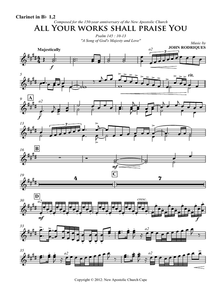 All Your Works Shall Praise You - Clarinet in BB 1,2 | PDF