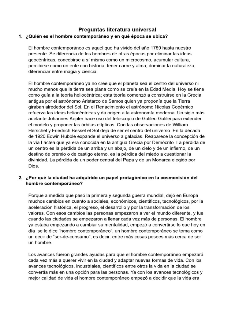 Preguntas Literatura Universal | PDF