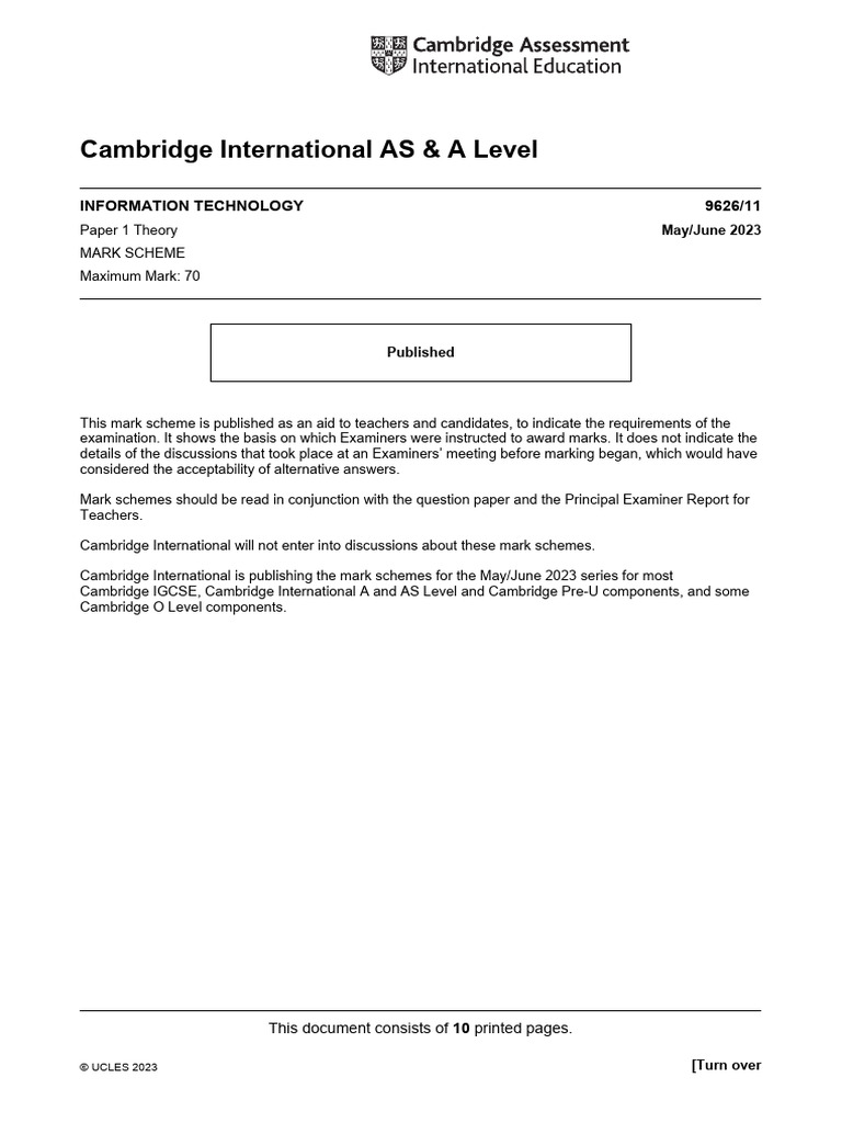 Cambridge International AS & A Level: Information Technology 9626/11 ...