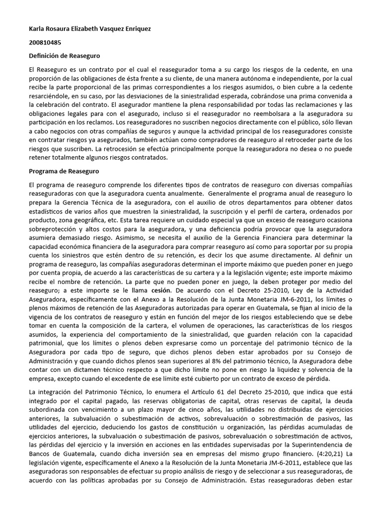 Contrato de reaseguro Karla Vasquez | PDF