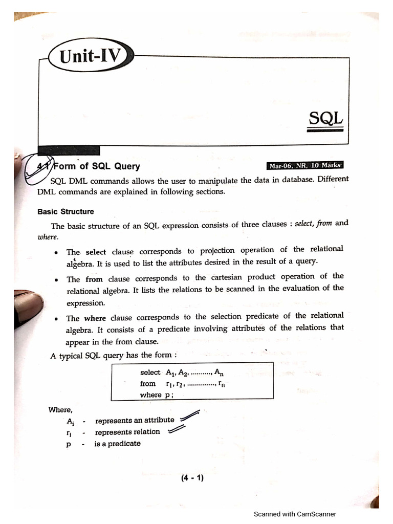 Unit-3 (SQL Query To Except) | PDF