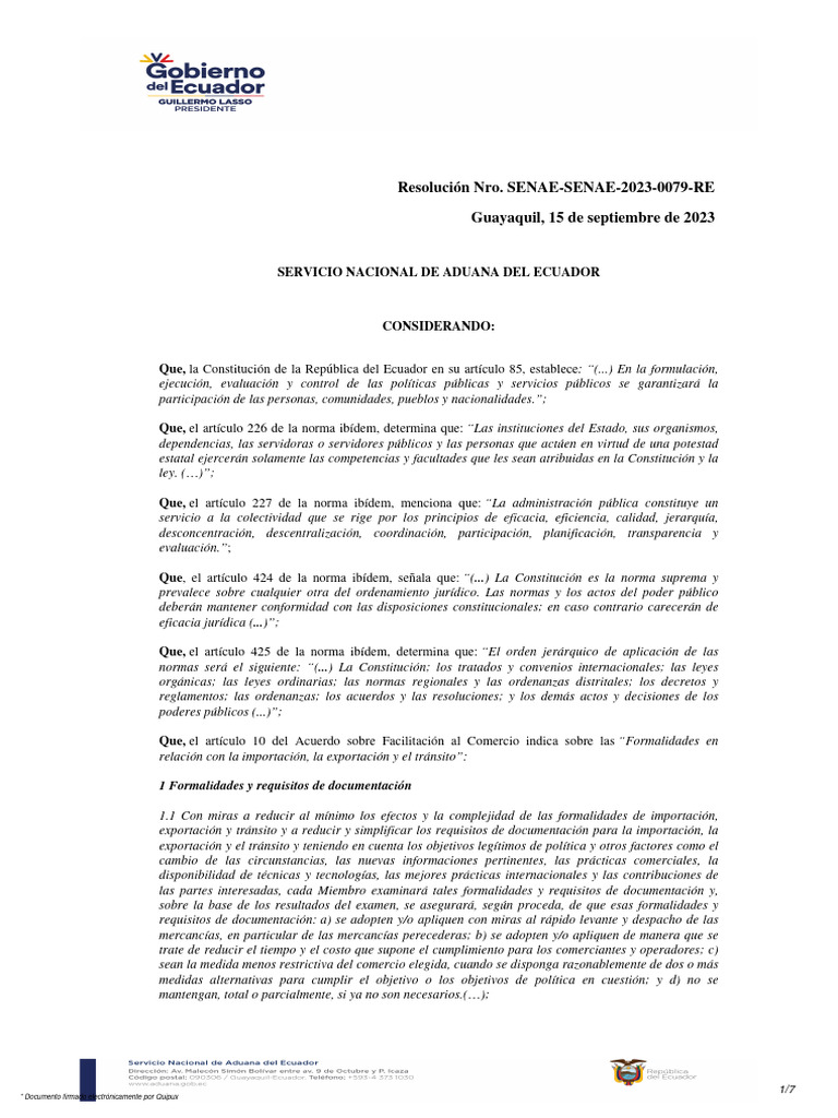 SENAE-SENAE-2023-0079-RE | PDF | aduana