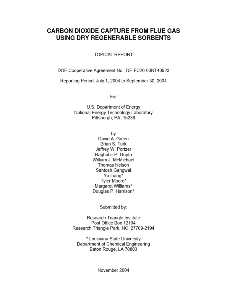Carbon Dioxide Capture From Flue Gas Using Dry Regenerable Sorbents | PDF | Carbon Dioxide ...