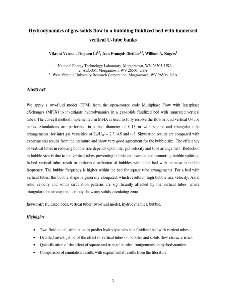 Hydrodynamics of Gas-Solids Flow in A Bubbling Fluidized Bed With Immersed Vertical U-Tube Banks ...