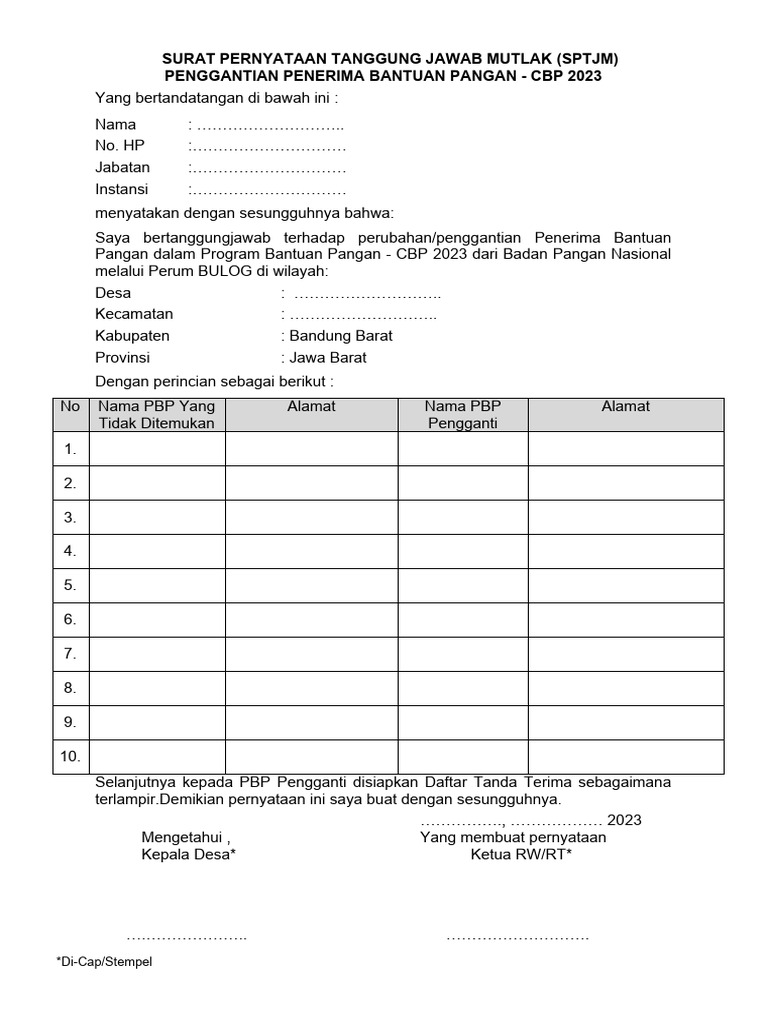 BA SPTJM Dan BAST PENGGANTI Bandung Barat | PDF