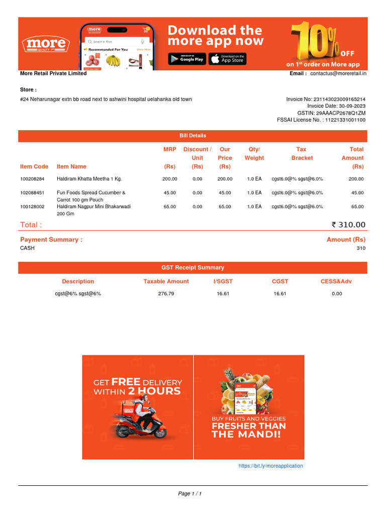 Retail Invoice for Grocery Purchase | PDF
