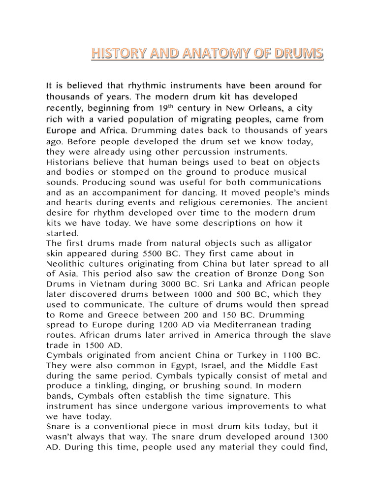 History and Anatomy of Drums | PDF