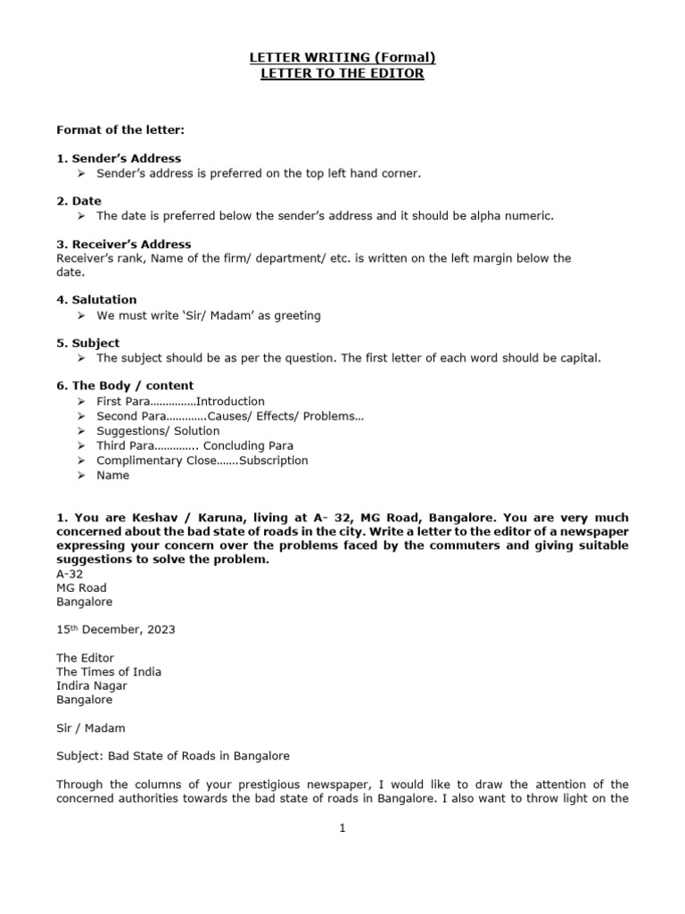 Letter Writing Grade 11 | PDF