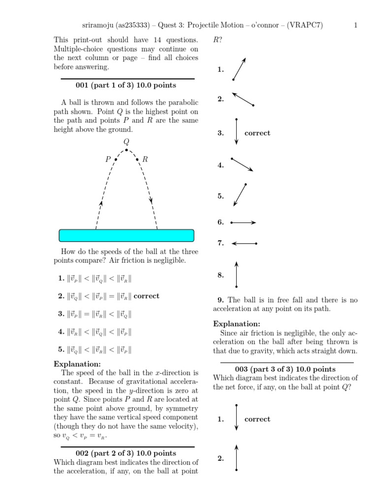 Quest 3 - Projectile Motion-Solutions | PDF | Mechanics | Applied And ...