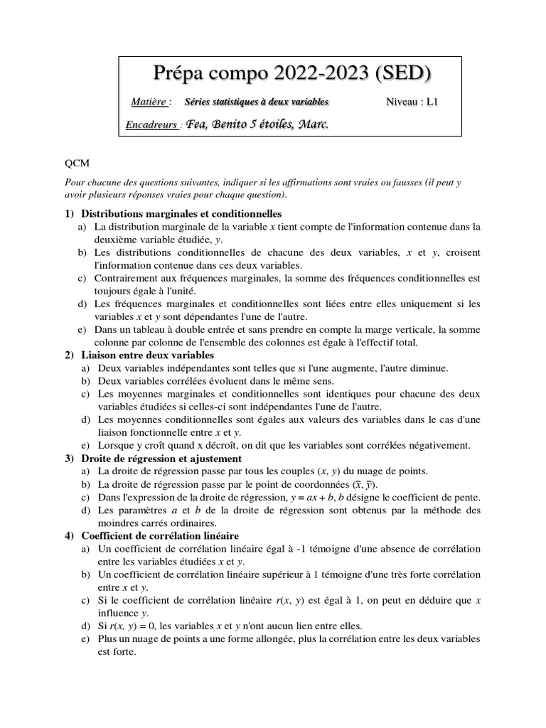 Series Statistiques à Deux Variables Pdf