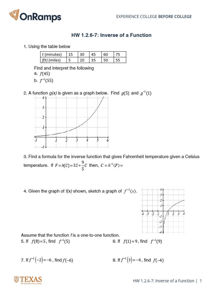 HW 1.2.6-7 Inverse of A Function | PDF