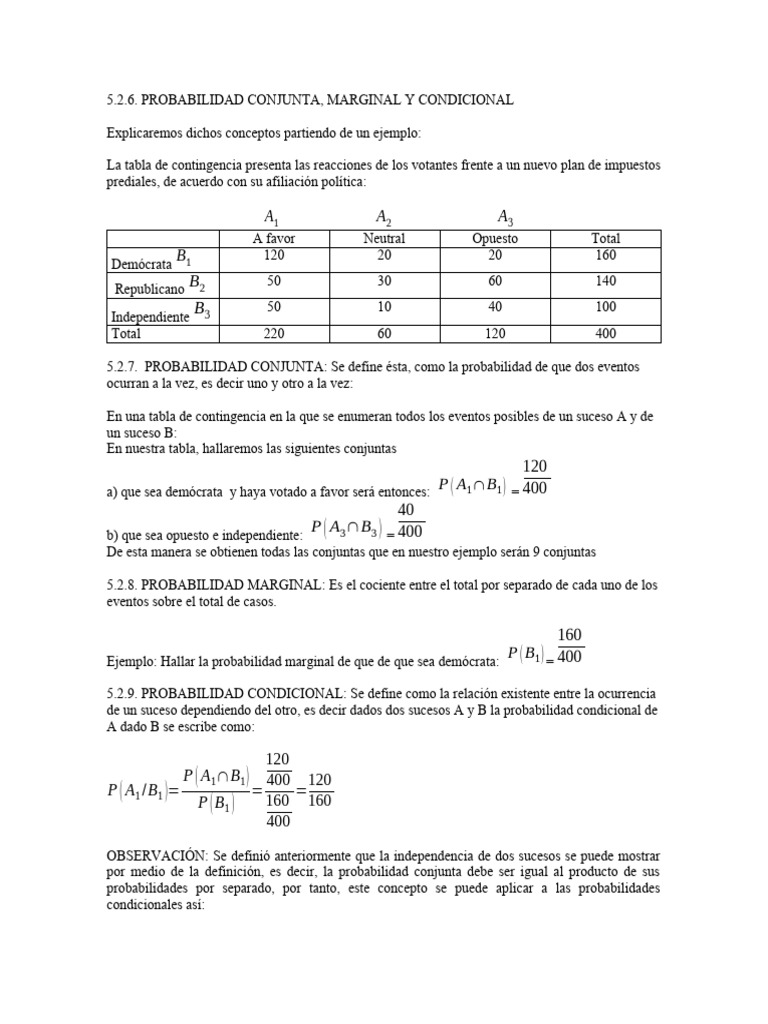 Probabilidad: Conjunta, Marginal y Condicional | PDF | Probabilidad ...