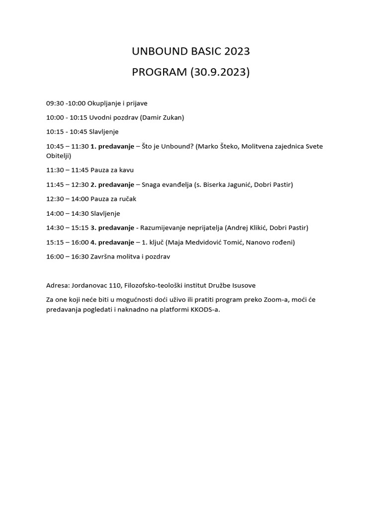 Unbound Basic 2023 - 1. Modul - Program | PDF