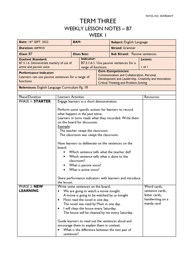 B7 English Lesson Plans | PDF