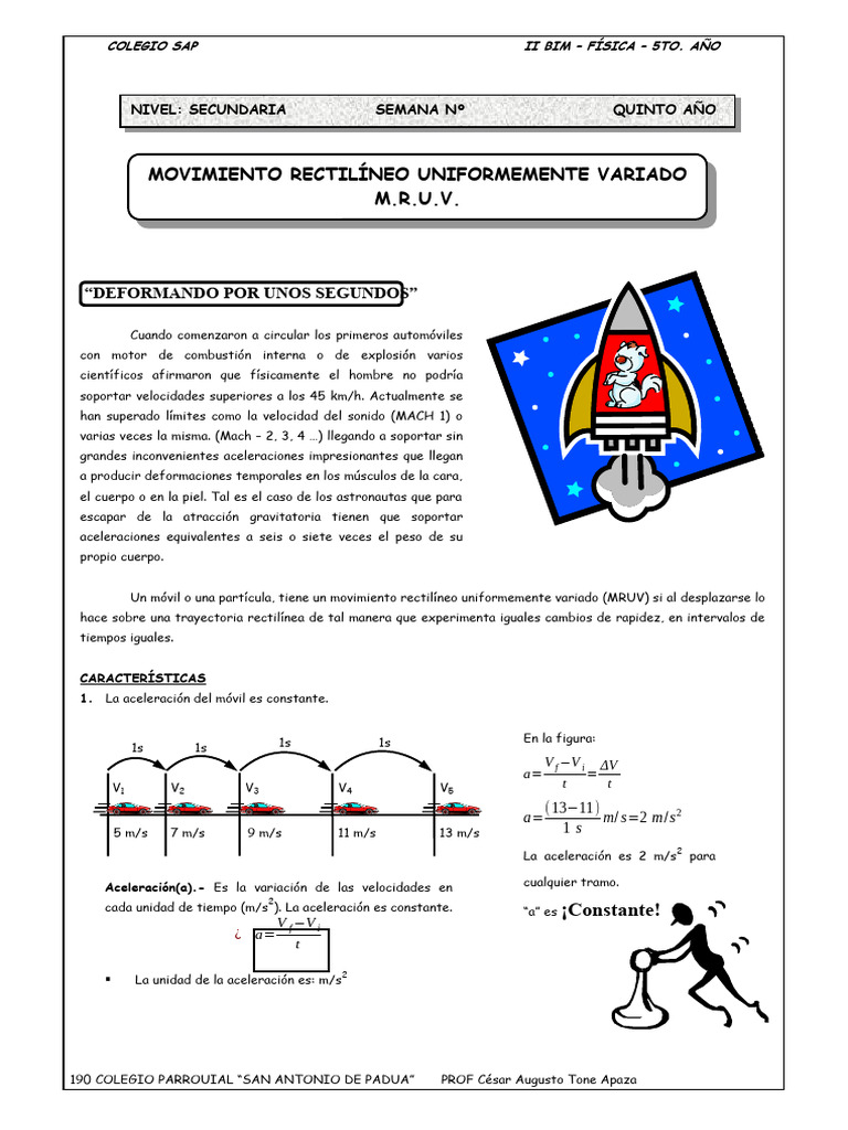 Mruv 5° | PDF | Aceleración | Velocidad