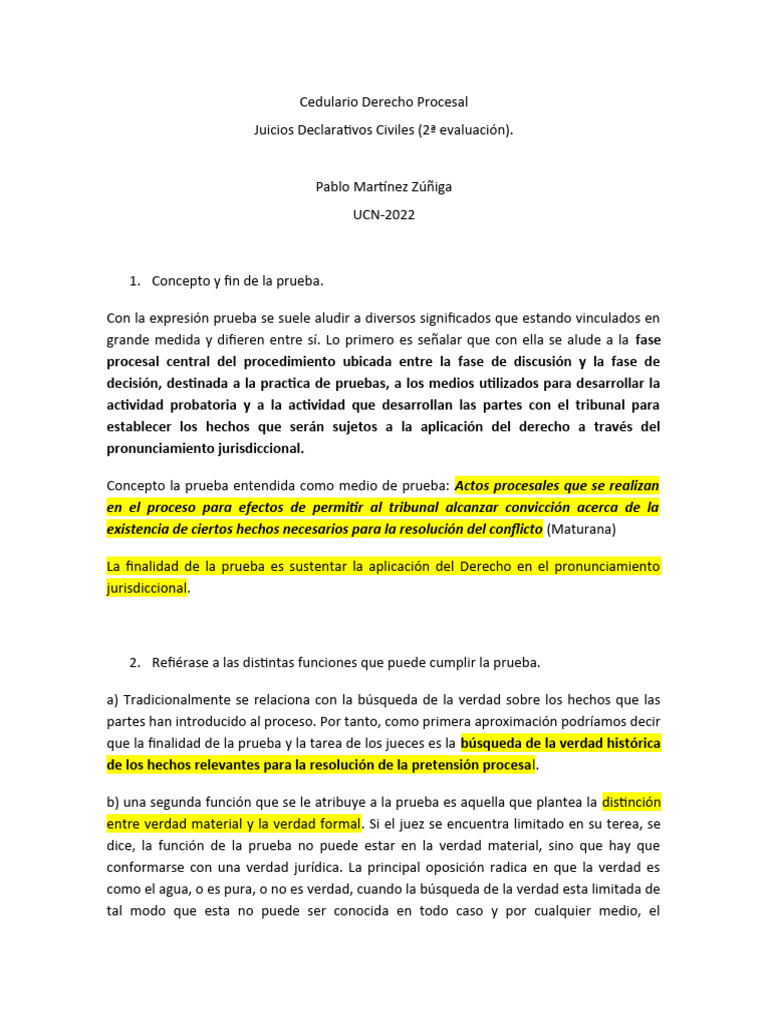 Cedulario Segunda Prueba JDC - PMZ (2023) | PDF
