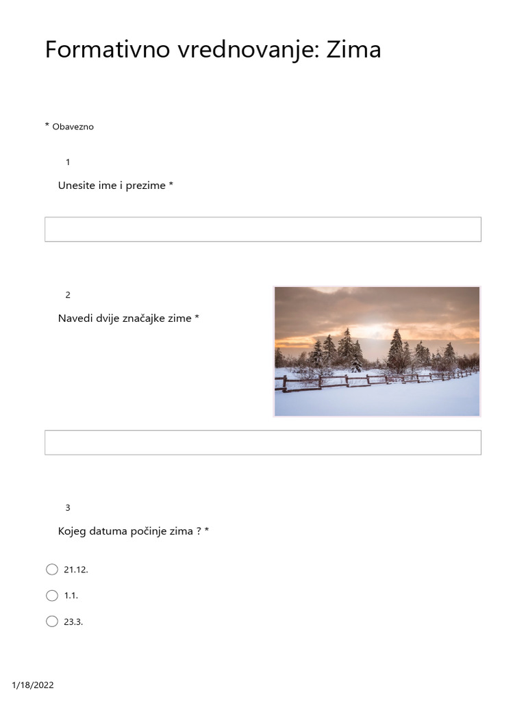 Formativno Vrednovanje - Zima | PDF