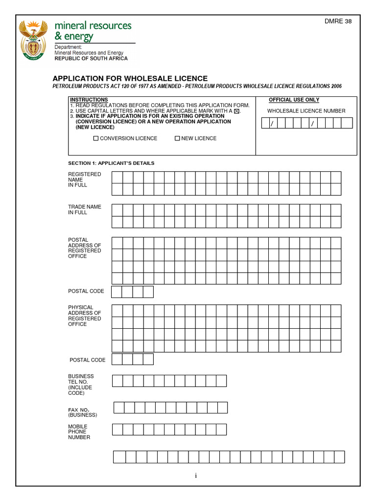 DMRE 38 Application For Wholesale Licence | PDF | Justice | Crime ...