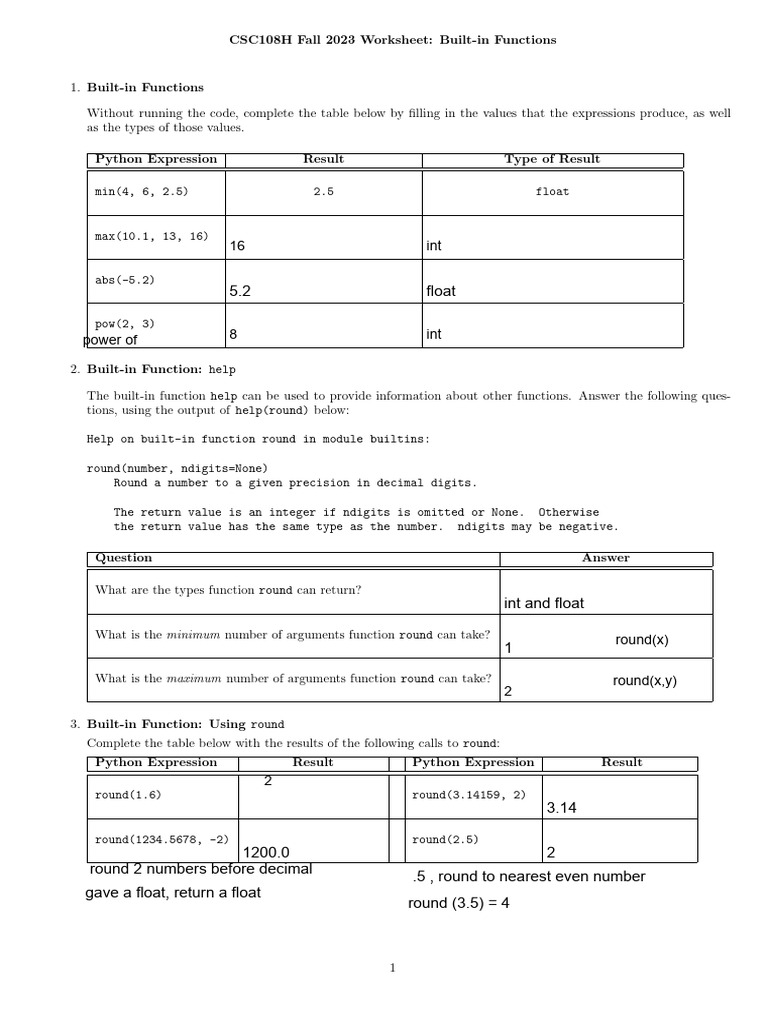 Builtins Worksheet | PDF | Integer (Computer Science) | Parameter (Computer Programming)