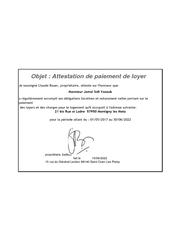 Attestation de Bon Paiement de Loyer | PDF Attestation de Bon Paiement de Loyer | PDF
