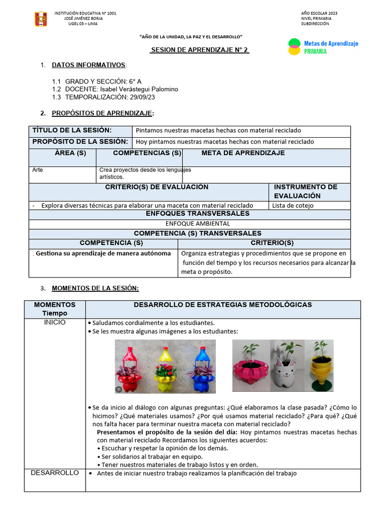 SESIÓN Arte - Pintamos Macetas Con Material Reciclado | PDF SESIÓN Arte - Pintamos Macetas Con Material Reciclado | PDF
