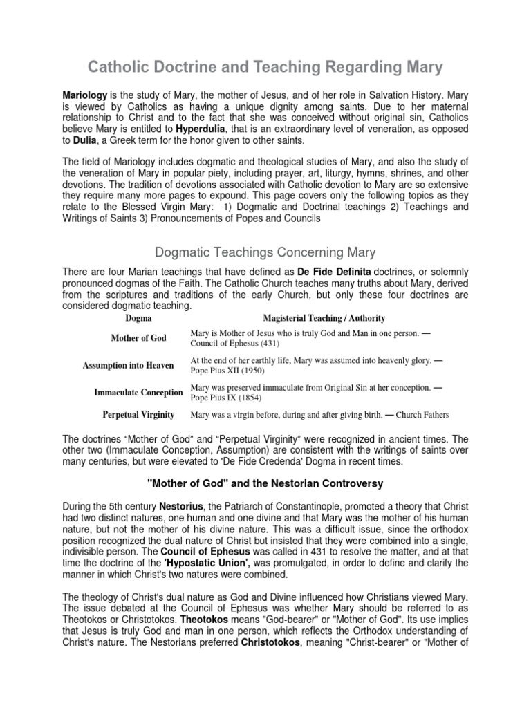 Mariology Catholic Doctrine and Teaching Regarding Mary | PDF | Mary ...