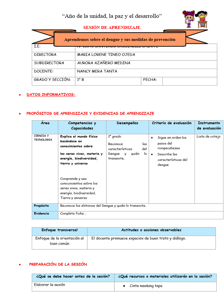 Sesion d3 CT El Dengue y Sus Síntomas-1 | PDF | Evaluación | Hipótesis
