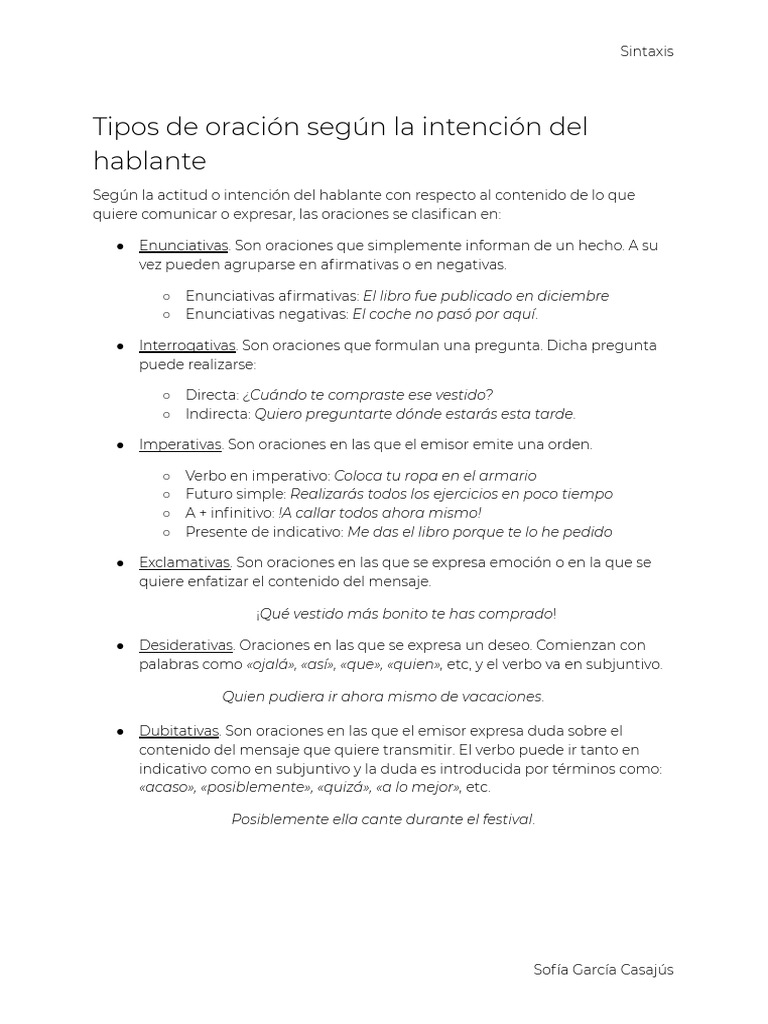 Tipos de oración según la intención del hablante | PDF