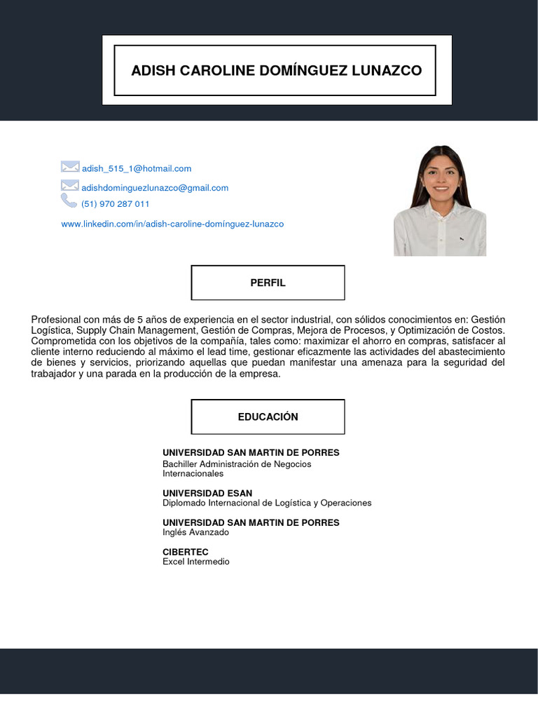 CV Adish Caroline Domínguez Lunazco | PDF