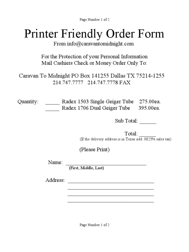 Order Form for Geiger Tubes | PDF | Business | Finance & Money Management