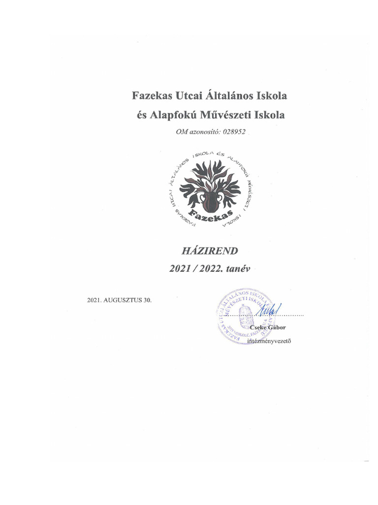 2021 2022 Fazekas Hazirend | PDF