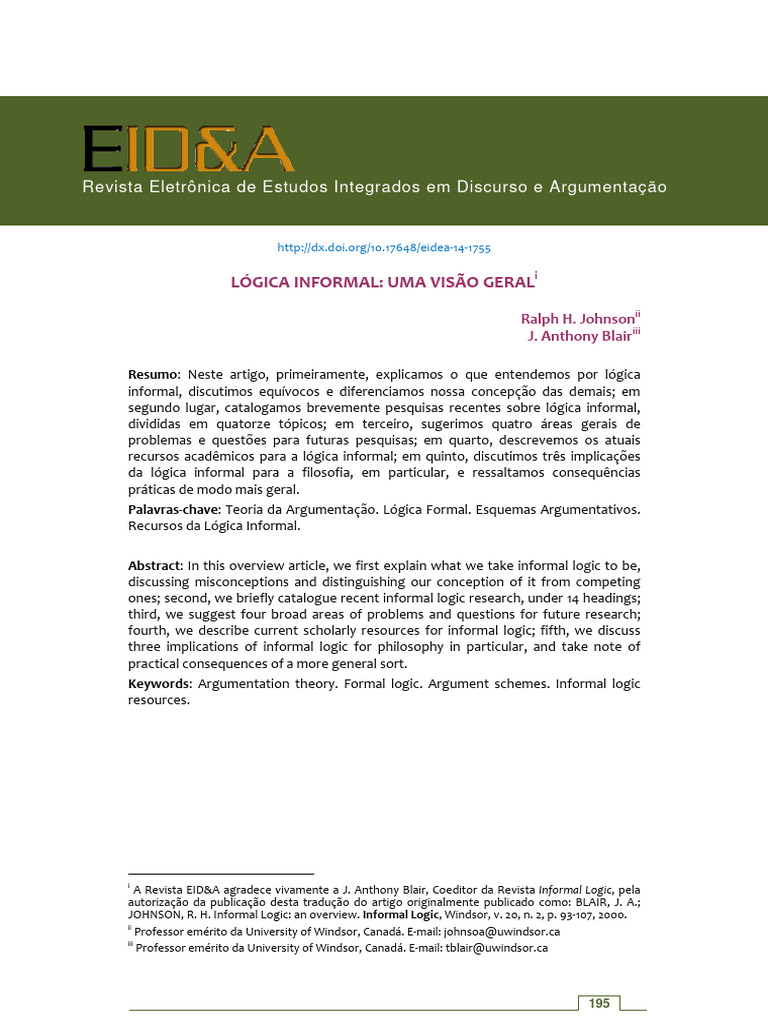 Visão Geral da Lógica Informal | PDF | Raciocínio dedutivo | Lógica